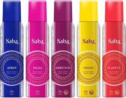 Saba Pack of 5 Deodorants | No Alcohol Body Spray For Women |Arfin ...