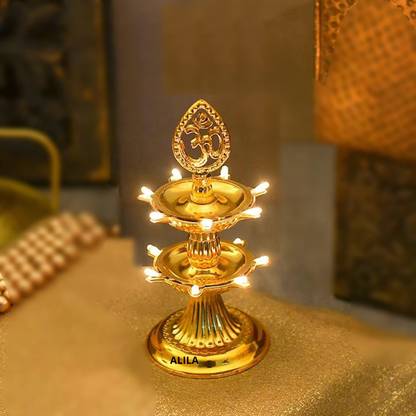 2 Layer OM Electronic Golden Diya Deepak Gold Plated Table Diya Price ...