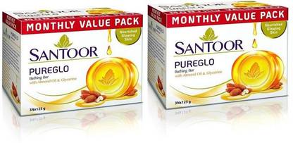 Santoor Pureglo Almond Oil & Glycerine Soap {2* (3*125 G)} - Price in ...