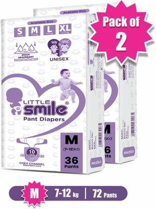 Little Smile PRIMIUM BABY DIAPERS - M - Buy 72 Little Smile Pant ...