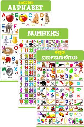 Kannada Chart for Kids (19x26 Inch) Mega Size (3 Charts ) - Laminated ...