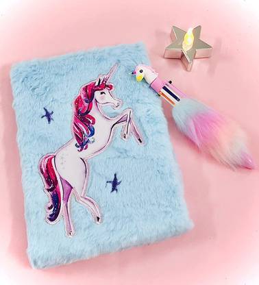 Le Delite Unicorn Fur Diary with Pen Regular Diary Ruled 80 Pages Price ...