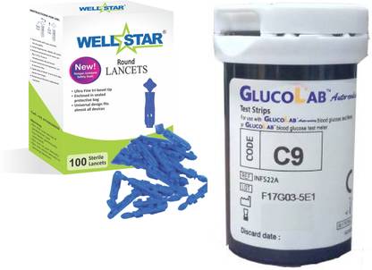 Wellstar ROUND Glucometer Lancets (100) with GLUCOLAB 25 Test Strips ...