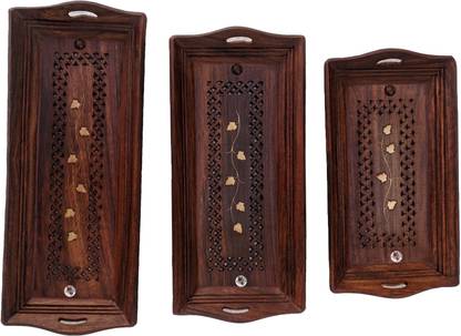 NAYAHOSE Pakka Sheesham Wood Handmade & Handcrafted Wooden Tray- Set of ...