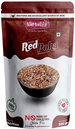 Nurtulife - Red Poha 500 GM, High Protein, High Fiber, Brown Poha, Red ...