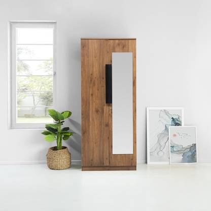 furbicle Meraki Engineered Wood 2 Door Wardrobe With Mirror in Teak ...