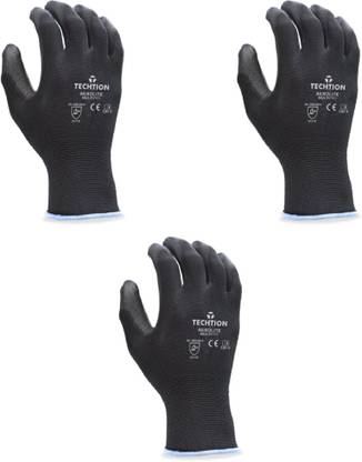 Techtion AEROLITE Black Cleaning Gloves With Dip Coating Pack of 3 ...