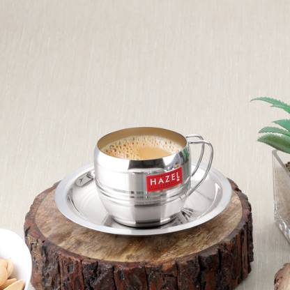 HAZEL Pack of 2 Stainless Steel Stainless Steel Cup Set With Saucer For ...