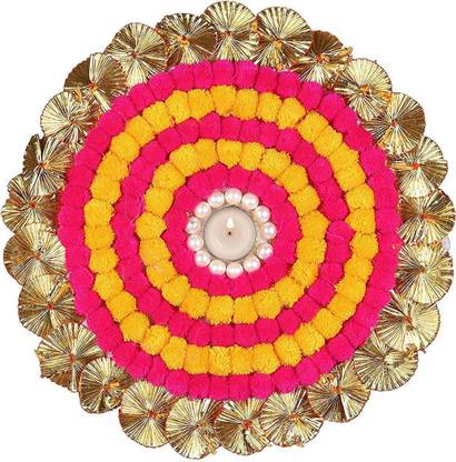 SpaceinCart Artificial Marigold Flower Mat/Aasan/Rangoli Mats on Canvas ...