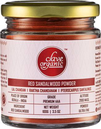 Clave Organic India Red Sandalwood / Raktha Chandanam / Lal Chandan Powder (100g) - Pack of 1 ...