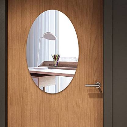 REGIME 35.56 cm Oval Shape Wall Sticker Mirror (Non-Glass) Unbreakable ...