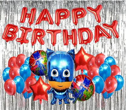 FAB NATION PJ Mask Catboy Happy Birthday Balloons with Silver Fringes ...