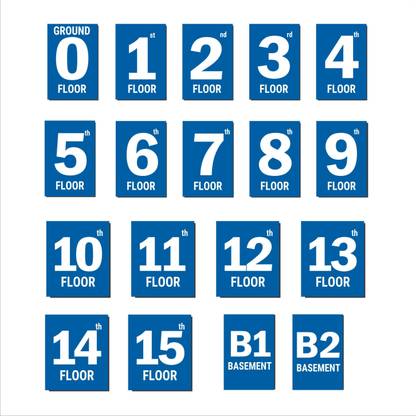 Mindcraftz Fifteen Floor Lift Lobby Numbers Signboards Blue Emergency ...
