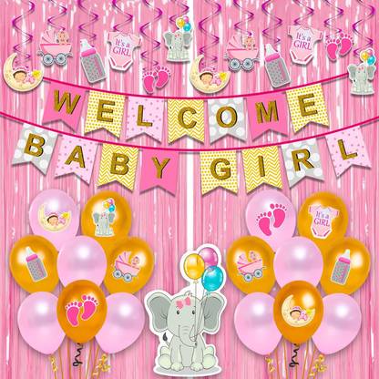Party Propz Welcome Baby Girl Decorations Kit - 67Pcs Welcome Home Baby ...