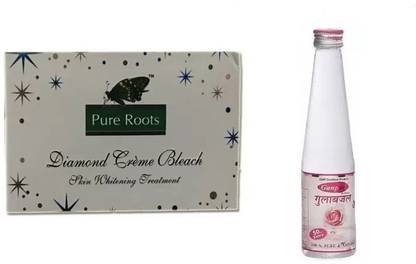 Pure Roots DIAMOND CREAM BLEACH 224 GM AND GANPATI HERBAL ( GULAB JAL ...