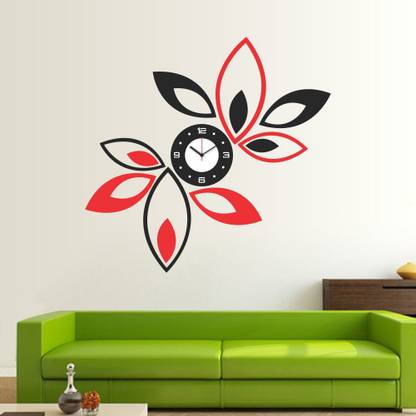WALL STICKS Red and Black - Leaf - Wall Sticker - Wall Clock - Decals ...