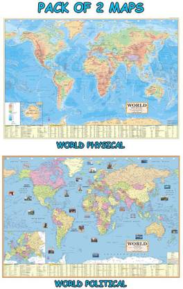 (Pack OF 2 MAPS) World Map (Both Political & Physical)| Set Of 2| Map ...