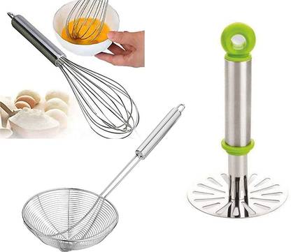 chapo Kitchen Tool Combo Pav Bhaji Masher Steel Whisk With Deep Fry ...