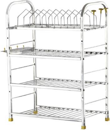 Stainless Steel 4 Shelf Kitchen Utensils Rack | Dish Rack with Plate ...