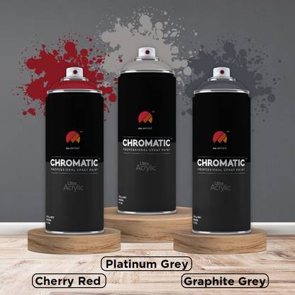 Chromatic Cherry Red, Platinum Grey & Graphite Grey Spray Paint 400 ml ...