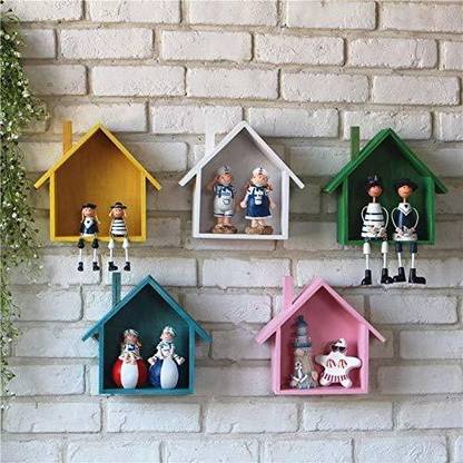 Wooden Art & Toys HUT SHAPED WALL SHELF Engineered Wood Display Unit ...