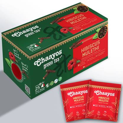 Chaayos Hibiscus Mulethi Green Tea Bags - 25 Pyramid Tea Bags | Whole ...