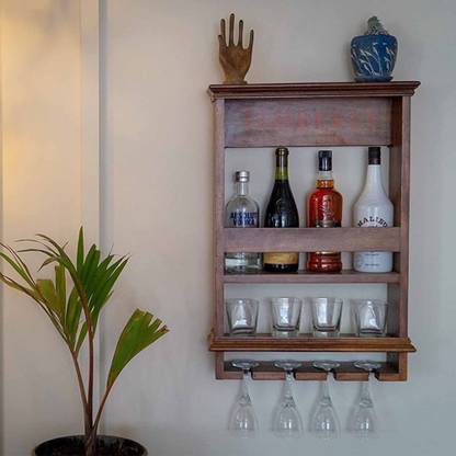 Timberly Wall Hanging Design Bar Cabinet, Wine Rack with Glass Holder ...