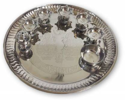 Ashok Stainless Steel Pooja aarti puja thali Plate - 5 Diya & dhoop ...