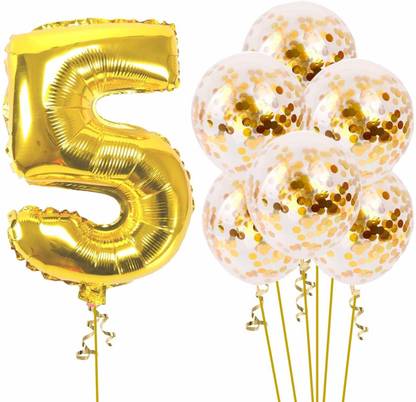 Flipkart.com | Party Propz Solid Number 5 Golden Foil Balloon with ...