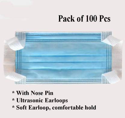 BLAQUE Certified Pack of 100 masks, Soft Earloop 3 ply - 3 layered ...