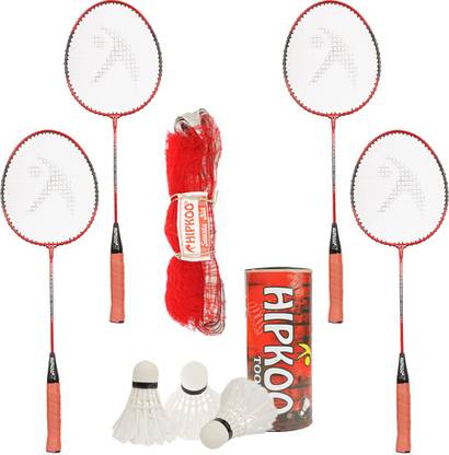 Hipkoo Guts Badminton Kit (4 Rackets, 3 Feather Shuttlecocks and Net ...