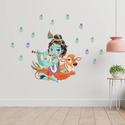 Wallzone Lord Krishna-Devotional-Medium Vinyl Wallsticker For Home ...