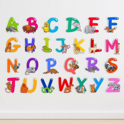 CVANU 80 cm Alphabet (ABCD)_Learning With Fun Vinyl Wall Sticker For ...