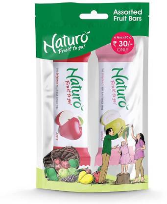 Naturo Assorted Fruit Bar Pouches: 15 Packs of 6 bars Each (7g x 6 nos ...