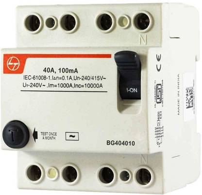 L&T RCBO Four Pole 63 Amp/100mA 240V with Overcurrent Protection ...