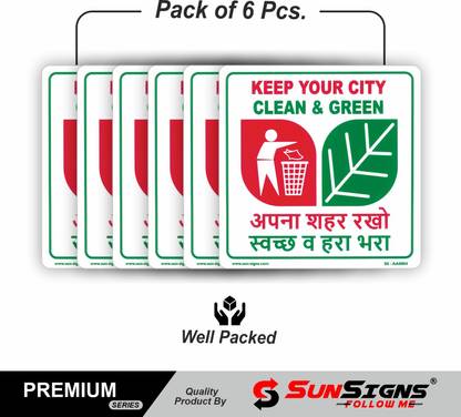 SUNSIGNS 6 pcs keep your city clean and green signages Board Emergency ...