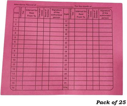 Flipkart.com | JSMSH Paper Attendance Card for Daily Payroll Wages ...