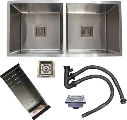 Astonish 37"X18"X10" 304 GRADE DOUBLE BOWL HANDMADE KITCHEN SINK Vessel Sink Price in India ...