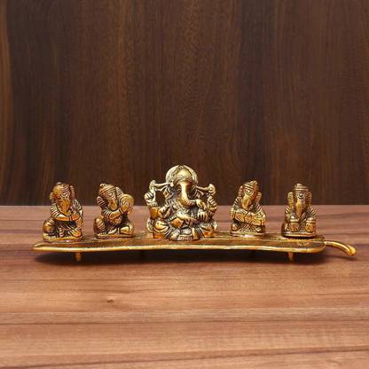 Hanu Creations Musical Ganesh Ji Set of 5 Sitting On A Leaf God Ganesha ...