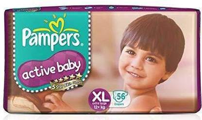 Pampers Active Baby Taped Diapers, Extra Large size diapers, (XL) 56 ...