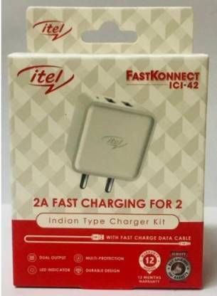 Itel 5 W 2 A Multiport Mobile ICI-42 FAST CHARGER 2 AMP INDIAN TYPE CHARGER KIT Charger with ...