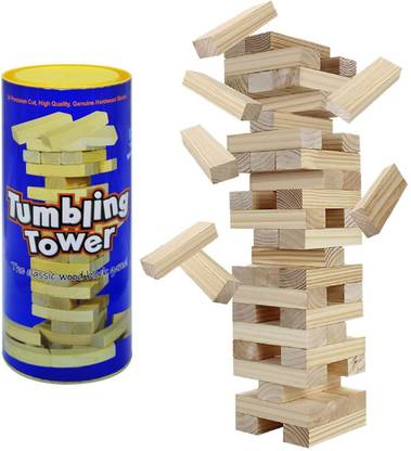 Rich Square Tumbling Tower Wood Block Stacking Game with Round Box for ...