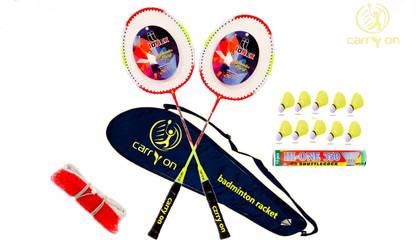 CARRY ON SHINGLE SHAFT RACKET 2 PIEC 10 SHUTTLE COCK BADMINTON NET ...