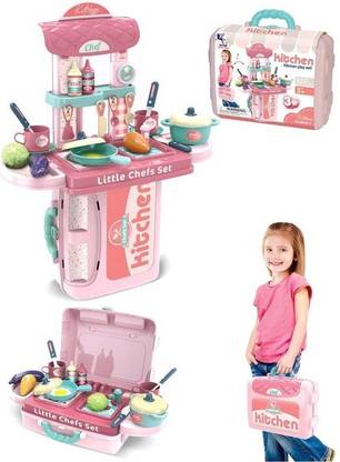 RutuFF 3 in 1 Kitchen Set for Kids, Portable Pretend Play Little Chef ...
