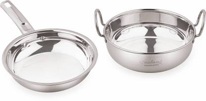 NEELAM Stainless Stee Cookware Set (L), Fry Pan & Kadai Combo Set of 2 ...