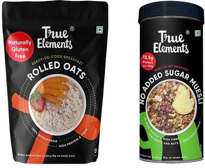 True Elements Rolled Oats & No Added Sugar Muesli - Wholegrain ...
