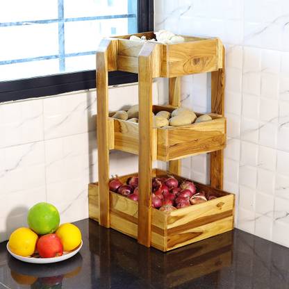 Wisekrafter Teak Wood 3-Tier Multi purpose Garlic Onion Potato Stand ...