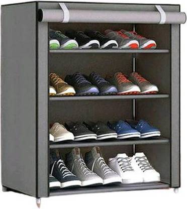 trader manish 4 SHELVES SHOE RACK GREY Plastic Collapsible Shoe Stand ...