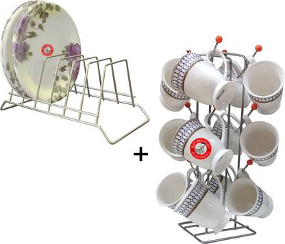 KITCHEN KART Pack of 2 Stainless Steel Plate Holder Stand with 1 Cup ...