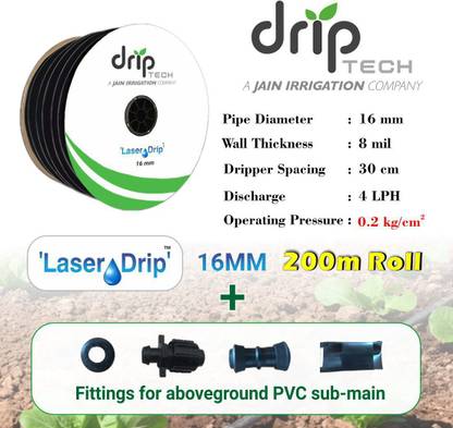 Driptech India Laser Drip 16MM, 8 Mil, 30CM, 200M 1 Roll with above ...